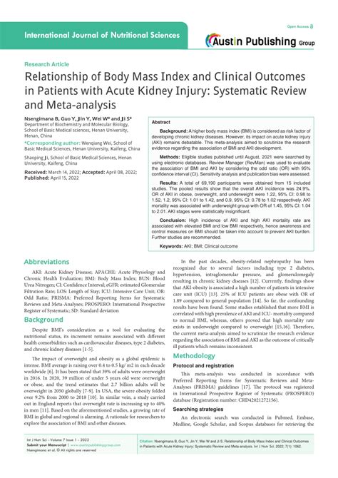 Pdf Relationship Of Body Mass Index And Clinical Outcomes In Patients