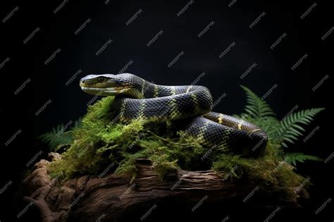 Premium Photo Boiga Cynodon Snake On Moss With Black Background Boiga