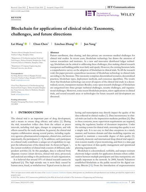 Pdf Blockchain For Applications Of Clinical Trials Taxonomy
