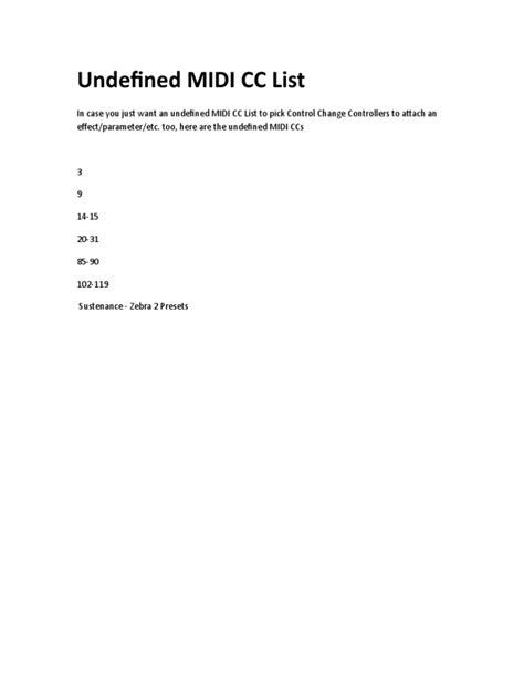 Undefined Midi Cc List Pdf Electronic Music Musical Instruments