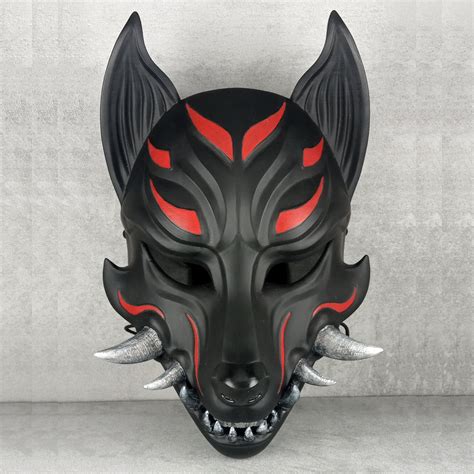 Black Okami Mask Kitsune Mask Traditional Japanese Mask Youkai Mask Wolf Mask Etsy