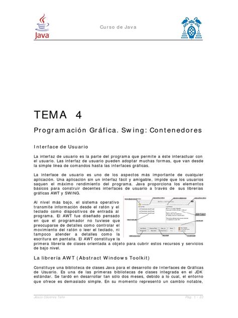 Tema 4 Swing Pdf Java Lenguaje De Programación Interfaz De Usuario