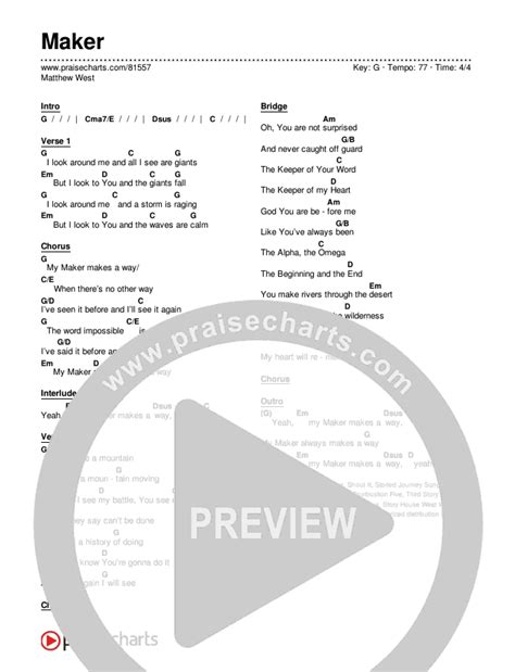 Maker Chords Pdf Matthew West Praisecharts