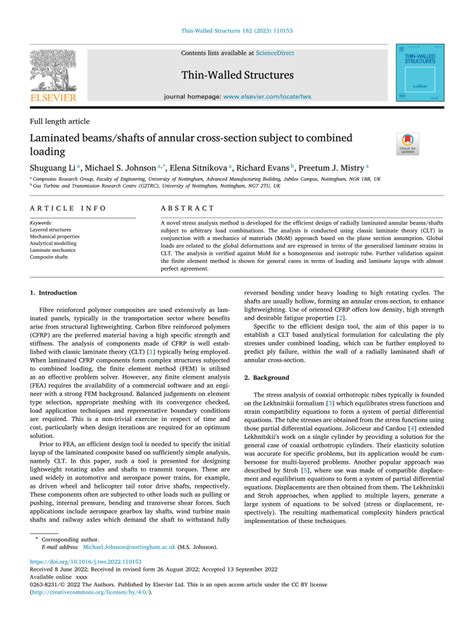 Pdf Laminated Beams Shafts Of Annular Cross Section Subject To Combined Loading