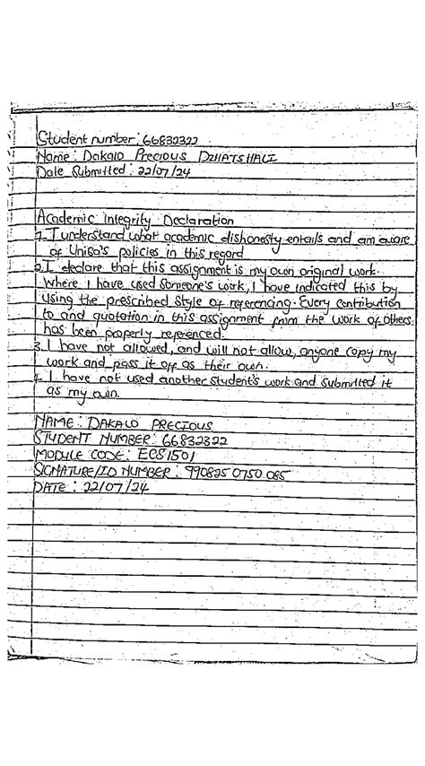 ECS Assignment Babe Number 66832322 Name Dakaio Precious DRIATSHALI Date Submitted