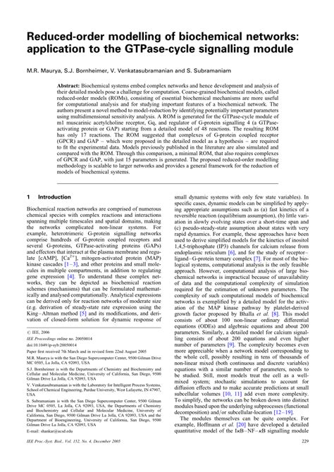 Pdf Reduced Order Modelling Of Biochemical Networks Application To The Gtpase Cycle