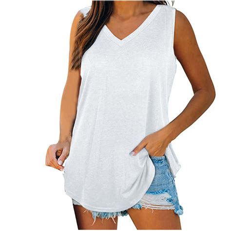 Besolor Summer Tank Tops For Women 2025 Casual V Neck Sleeveless Basic Tee Shirts Loose Flowy
