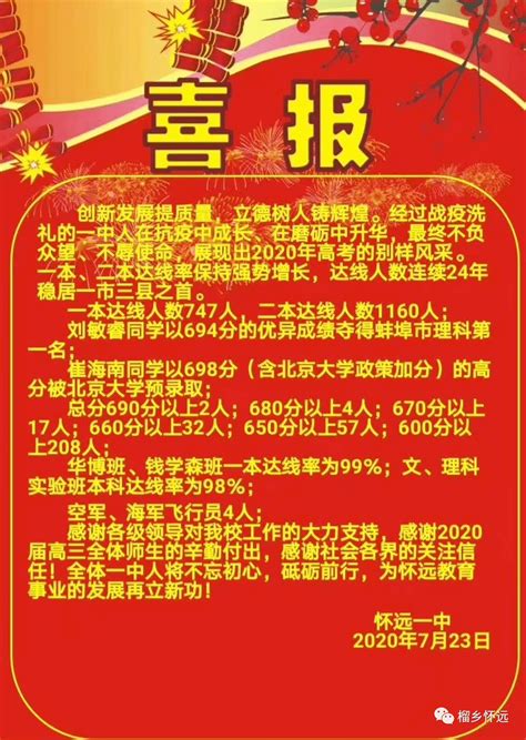 高考放榜怀远一中二中三中包集中学发布喜报 完成率