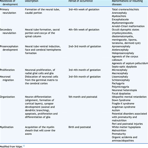 Milestones Of Central Nervous System Development Download Table