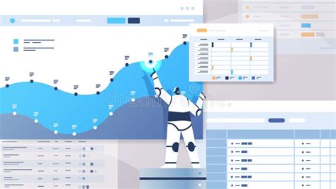 Modern Robot Analyzing Statistics Graph Financial Data Analyzing