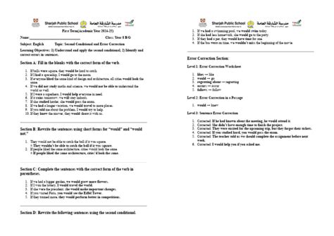 Year 8 Esl Second Conditional And Error Correction Worksheet Pdf