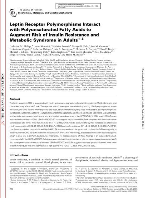 Pdf Leptin Receptor Polymorphisms Interact With Polyunsaturated Fatty