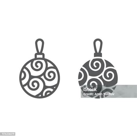 크리스마스 트리 볼 라인과 문양 아이콘 파티와 새해 유리 장난감 기호 벡터 그래픽 흰색 배경에 선형 패턴 0명에 대한 스톡 벡터