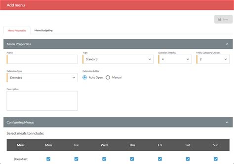 creating a new standard menu from scratch mealsuite