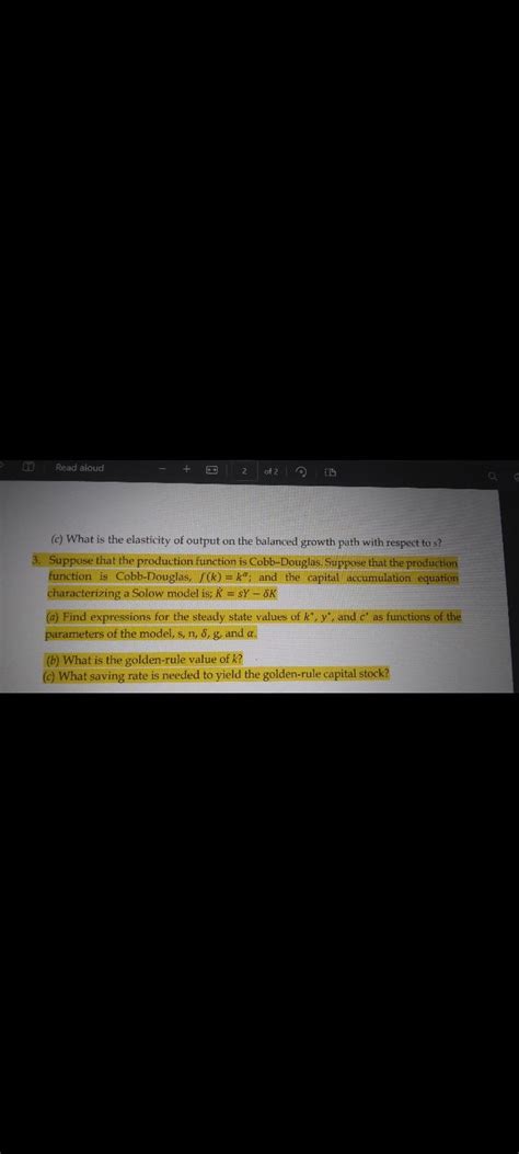 Solved C What Is The Elasticity Of Output On The Balanced