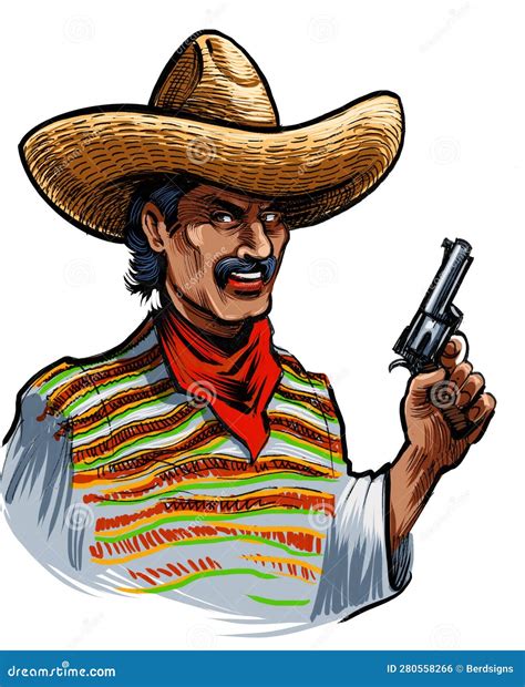 Mexican Bandit In Sombrero With Gun Stock Illustration Illustration