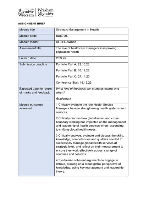 Bus7d5 Assignment Brief And Feedback Sheet Pdf Health Care Creativity