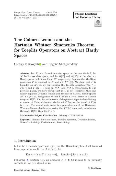 Pdf The Coburn Lemma And The Hartman Wintner Simonenko Theorem For