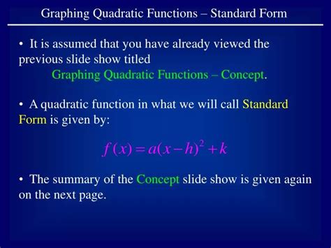 Graphing Quadratic Equations In Standard Form Ppt Tessshebaylo