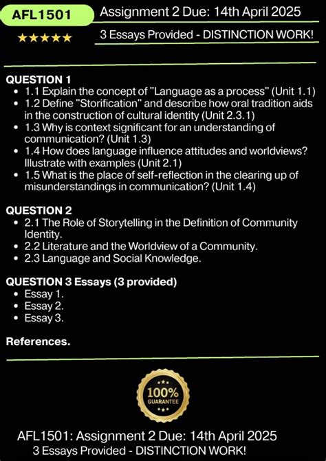 Afl1501 Assignment 2 Due 14th April 2025 3 Essays Provided Buy Quality Work Language