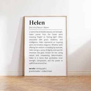 Helen Name Definition Wall Art Printable Name Typography As Art