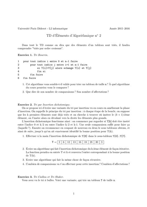 Td D`Éléments D`algorithmique N 2