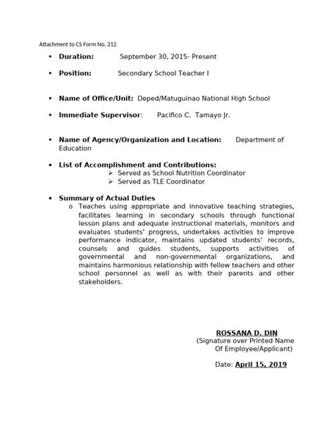 Attachment To Cs Form No Pdf