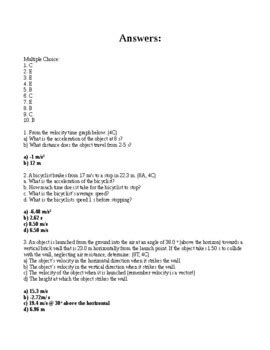Acceleration Test KINEMATIC EQUATIONS TEST Grade Physics TEST WITH ANSWERS