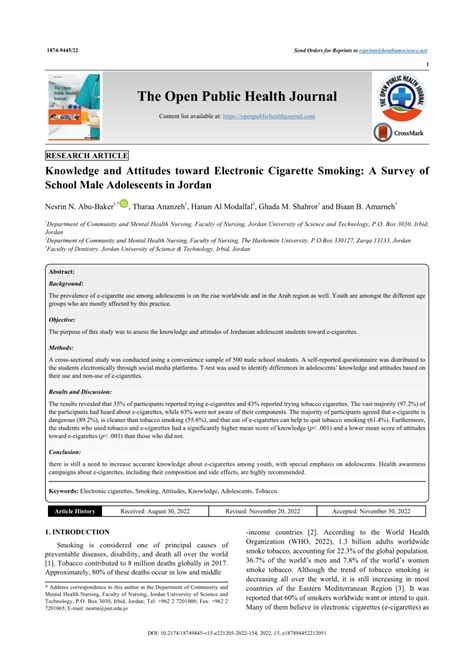 Pdf Knowledge And Attitudes Toward Electronic Cigarette Smoking A