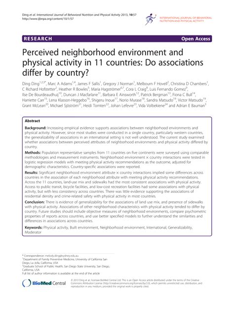 Pdf Perceived Neighborhood Environment And Physical Activity In 11 Countries Do Associations