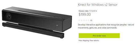 microsoft kinect for windows v2 sensor available for preorder for 199