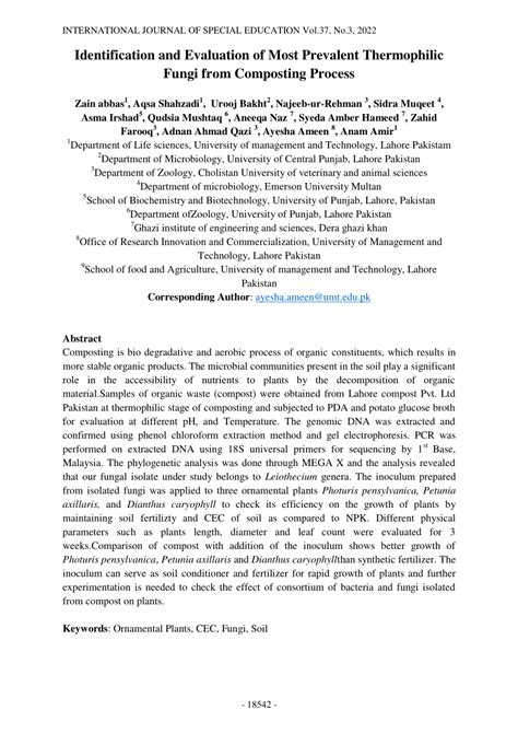 Pdf Identification And Evaluation Of Most Prevalent Thermophilic Fungi From Composting Process