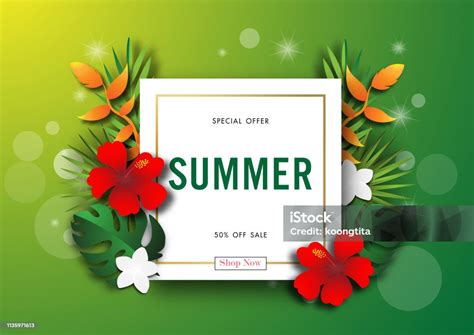 열 대 벡터 일러스트 레이 션 템플릿 배너 벽지 초대장 포스터 브로셔 바우처 할인의 종이 예술과 여름 판매 배경 개성 개념에 대한 스톡 벡터 아트 및 기타 이미지 Istock