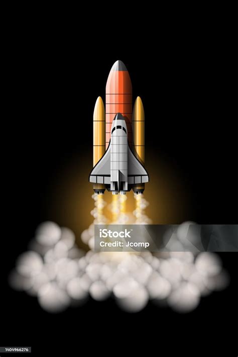 우주선을 우주 공간으로 가져 가기 위해 로켓이 발사됩니다 벡터 일러스트 레이 션을 3d 스타일로 Launch Party에 대한 스톡 벡터 아트 및 기타 이미지 Istock