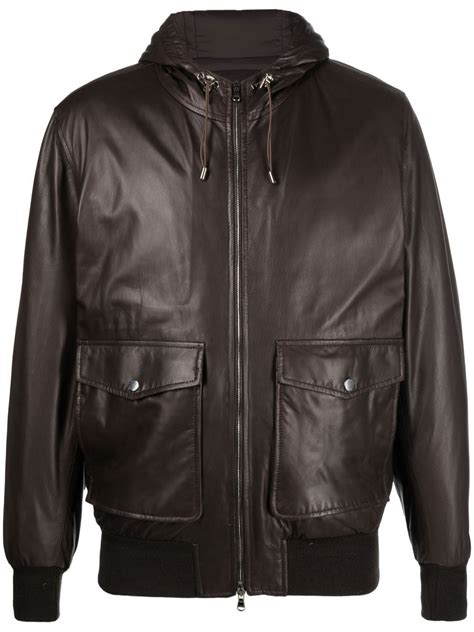 Barba Hooded Leather Bomber Jacket Smart Closet