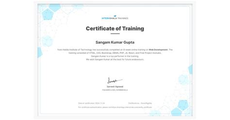 Successfully Completed The Web Development Training From Internshala Sangam Kumar Gupta