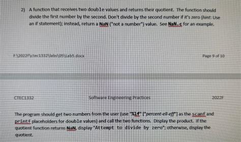 Solved 2 A Function That Receives Two Double Values And