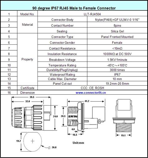 Ip Right Angled Waterproof Rj Connector Male And Female With Dust Cap Buy Degree Rj