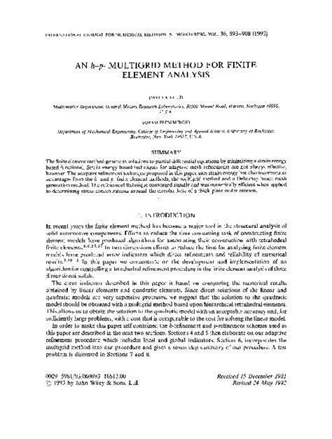 Pdf Anh P Multigrid Method For Finite Element Analysis Yoram