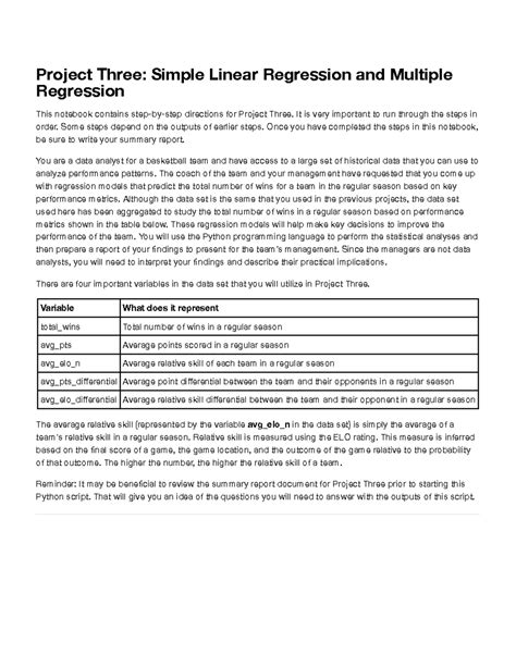 Project 3 Jupyter Notebook For Linear And Multiple Regression Analysis