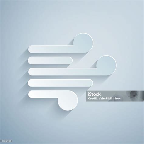 회색 배경에서 격리된 바람 아이콘을 용지로 잘라냅니다 바람이 많이 부는 날씨 종이 아트 스타일 벡터 일러스트레이션 3차원 형태에 대한 스톡 벡터 아트 및 기타 이미지