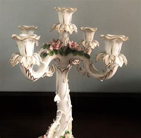 Porcelain Candle Ak Kaiser W Germany Flower In Relief 1940 1950 Etsy