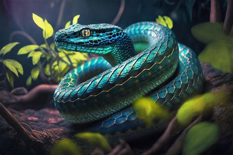 Closeup De Cobra Verde Python Foto Premium