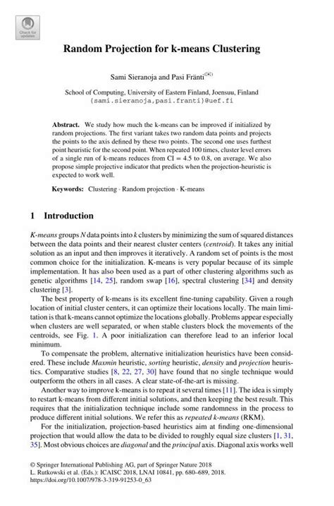 pdf random projection for k means clusteringcs uef fi sipu pub