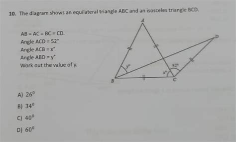 Solved The Diagram Shows An Equilateral Triangle Abc And An Isosceles Triangle Bcd Ab Ac Bc Cd