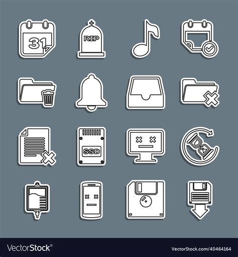 Set Line Floppy Disk Backup Waiting Delete Vector Image