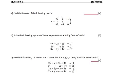 Solved A Find The Inverse Of The Following Matrix 4