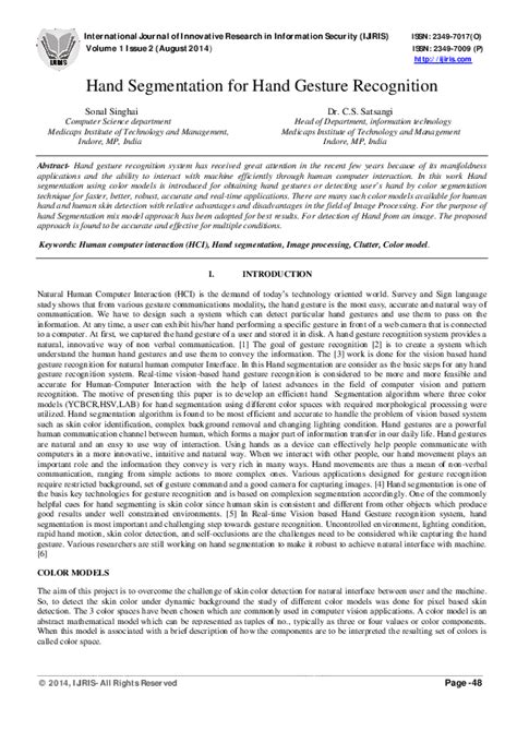 Pdf Hand Segmentation For Hand Gesture Recognition