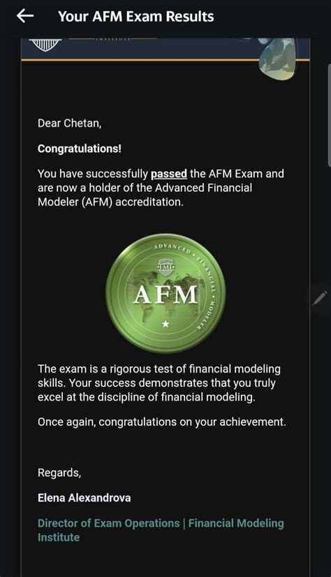 Glad To Share That Ive Cleared The Advanced Financial Modelling Afm Exam From The Financial