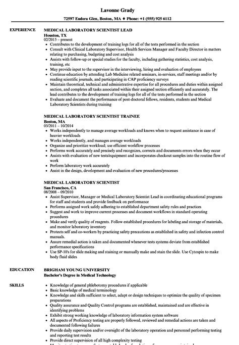 Medical Laboratory Scientist Resume Samples Velvet Jobs